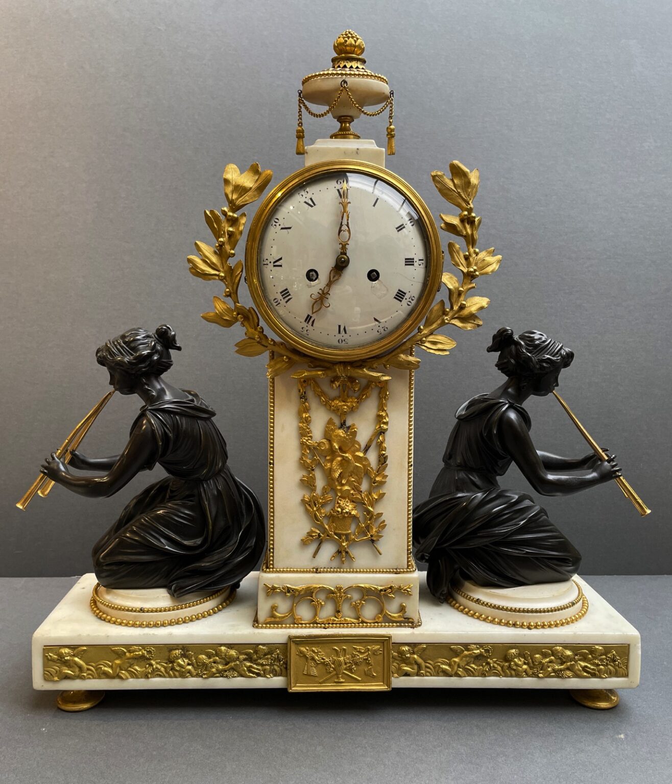 18th Century Louis XVI Period Marble, Bronze Figures & Gilt Bronze Silk ...