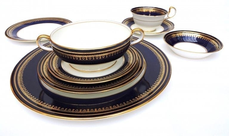 Early Aynsley China Set of Dishes for 12 - Cobalt Blue, Gold and White ...