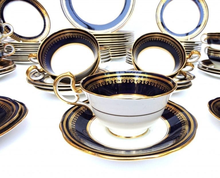 Early Aynsley China Set of Dishes for 12 - Cobalt Blue, Gold and White ...