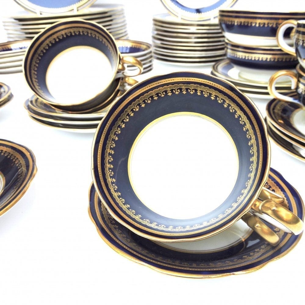 Early Aynsley China Set of Dishes for 12 - Cobalt Blue, Gold and White ...