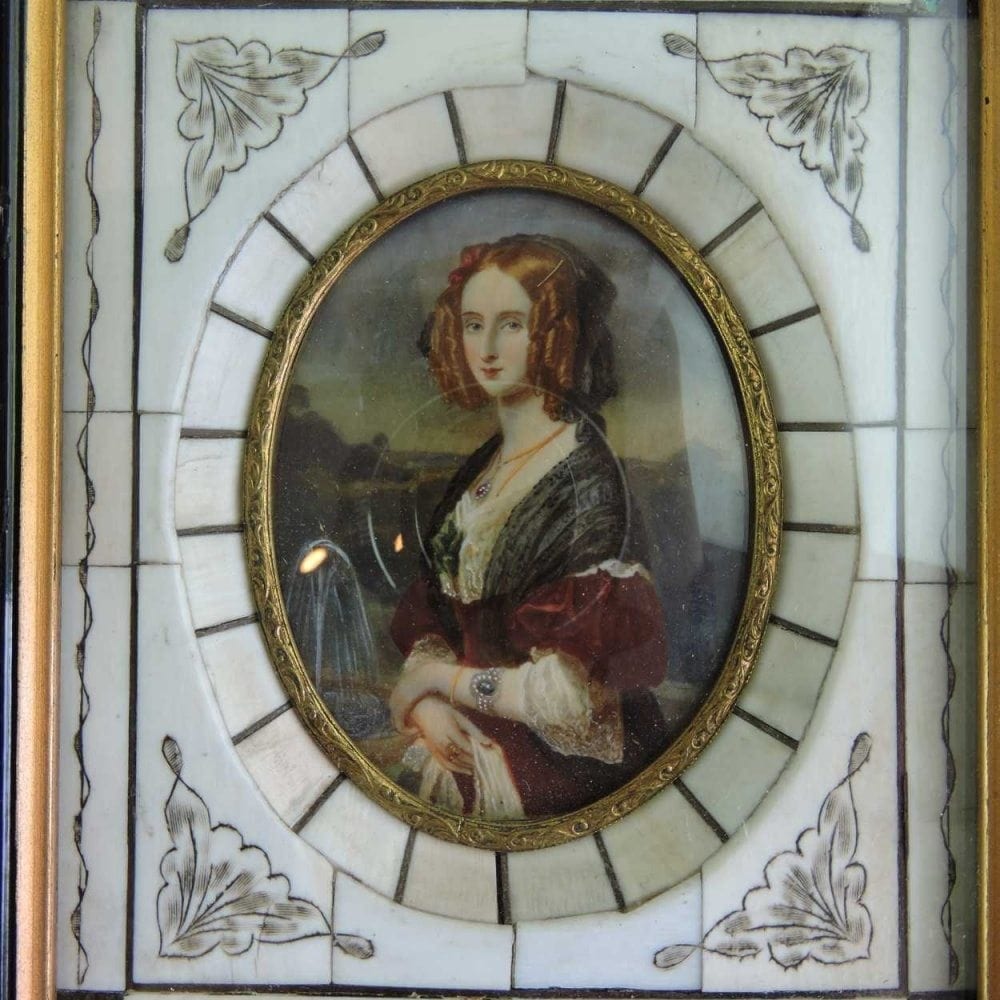 Miniature Portrait On Ivory In Decorative Ivory Frame - c. 1890