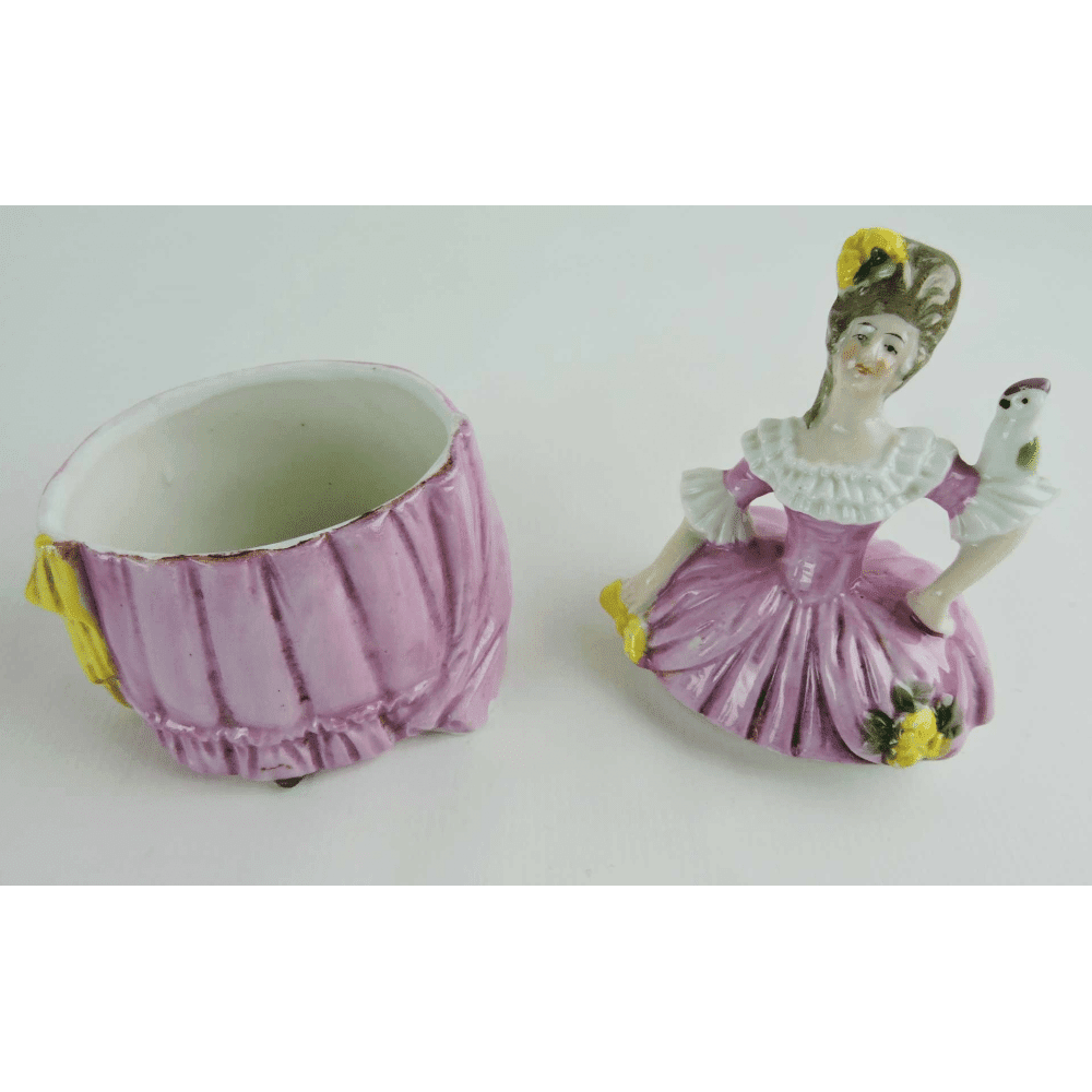 German Sitzendorf Figural Porcelain Powder Box – Madame in Pink and ...