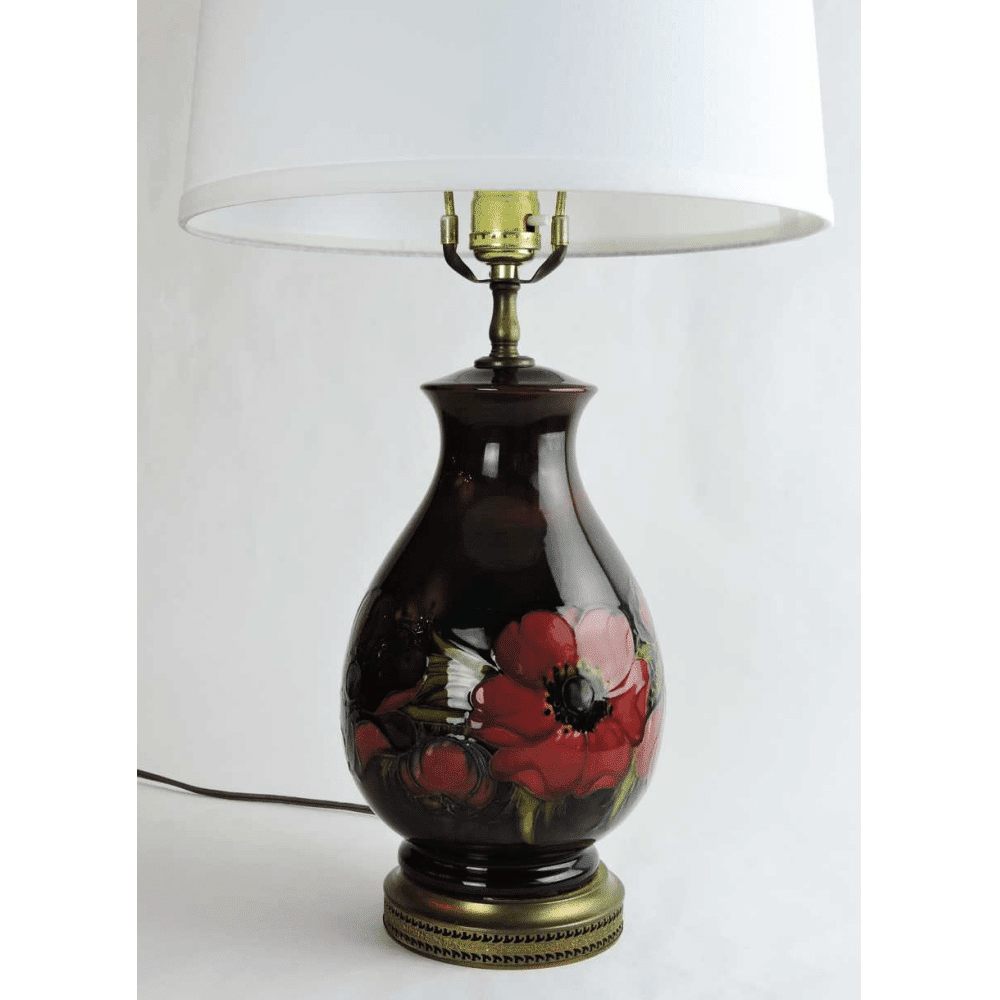 English Moorcroft Pottery Flambe Lamp in 'Anemone' Pattern.