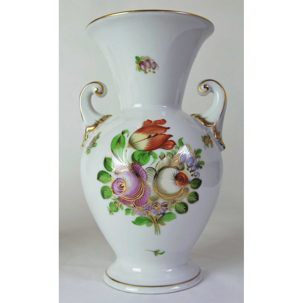Pair of Herend Porcelain Vases With Hand-Painted Flower Pattern