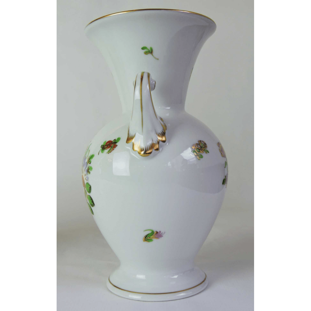 Pair of Herend Porcelain Vases With Hand-Painted Flower Pattern