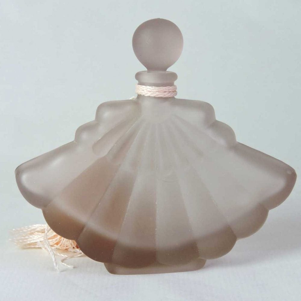 Vintage Frosted Pink Shell-Shaped Crystal Perfume Bottle With Bead Tassel