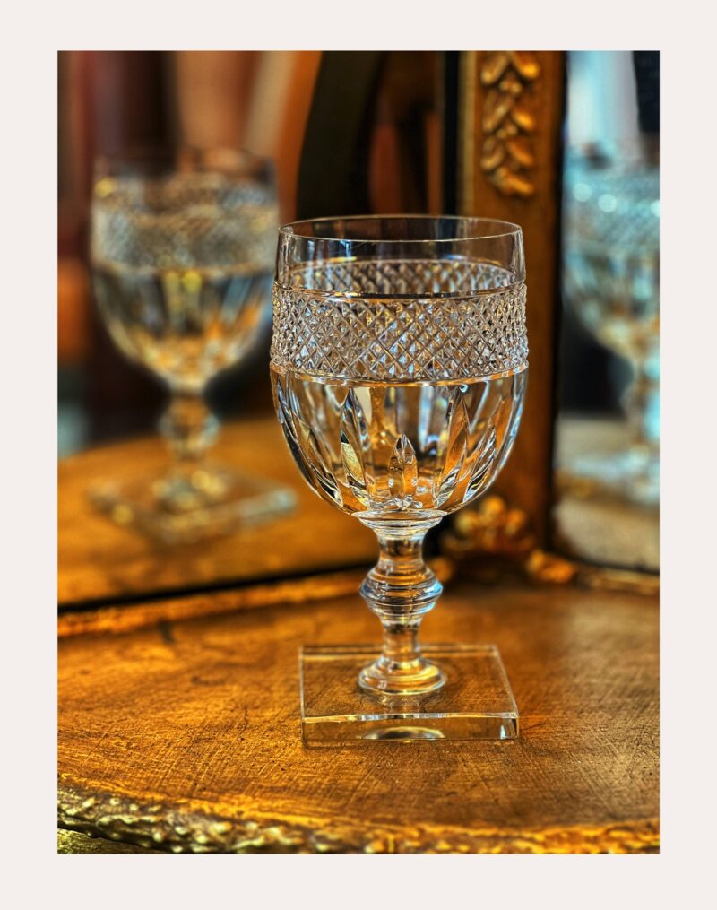 CUT CRYSTAL GOBLETS WITH A RARE "SQUARE " BASE & 6" IN HEIGHT