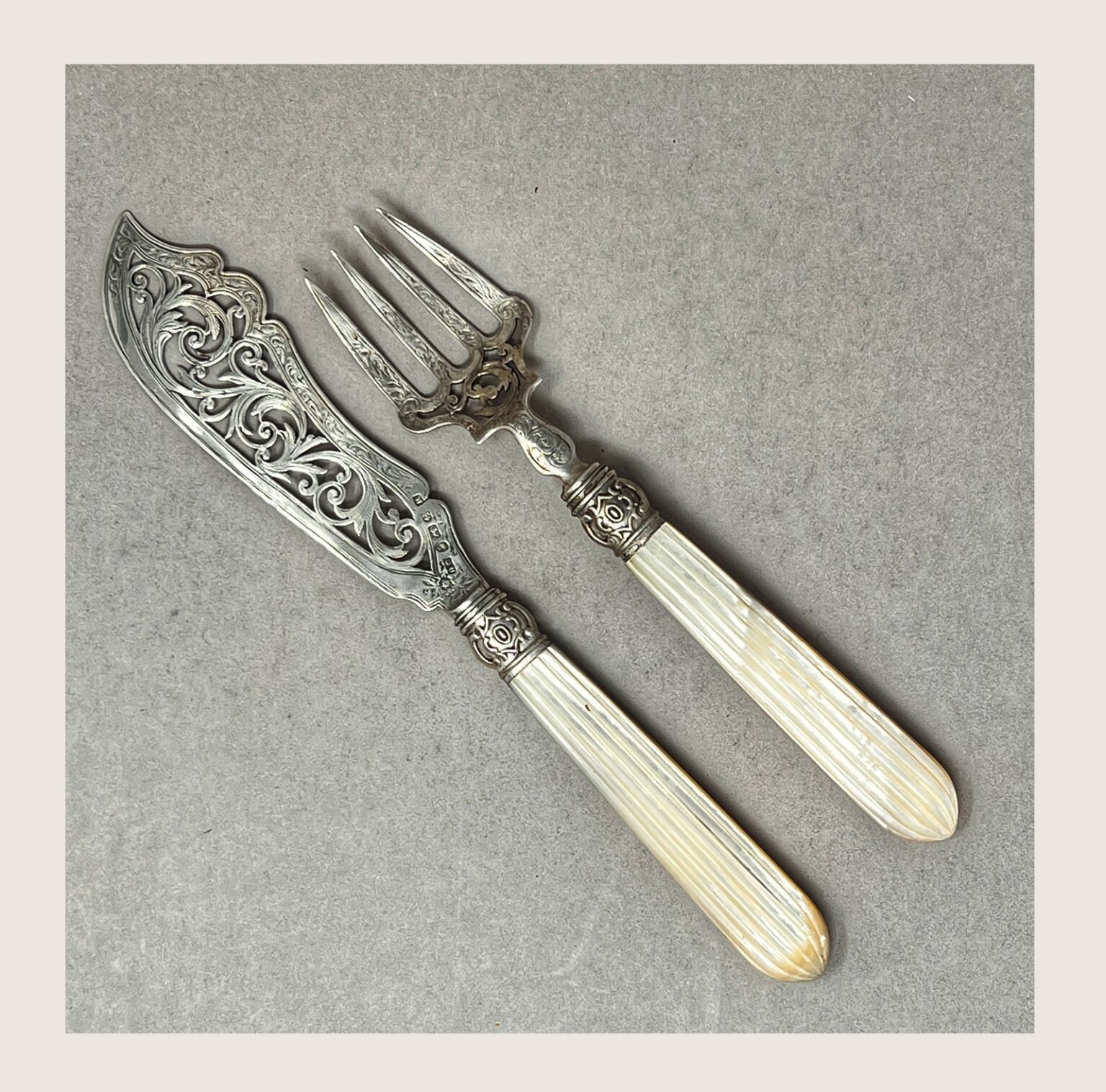 Victorian English Hallmarked Sterling Silver & Mother of Pearl Fish ...