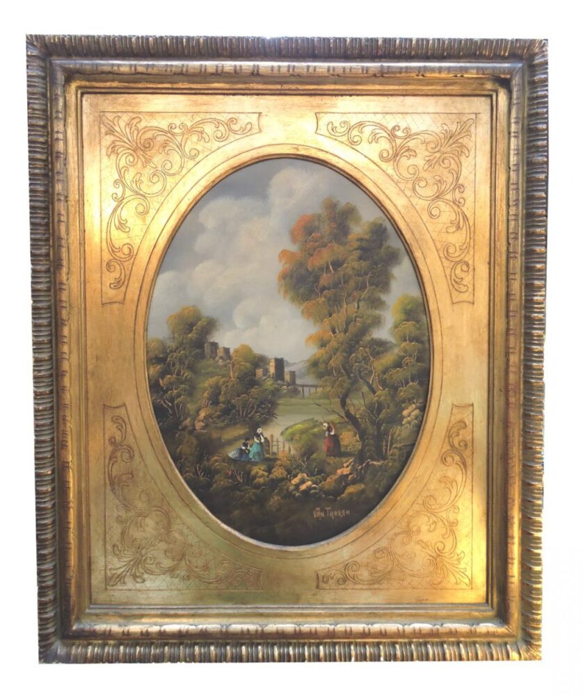 Dutch Oil Painting on Board - in Oval Frame - signed Van Thoren - Early ...