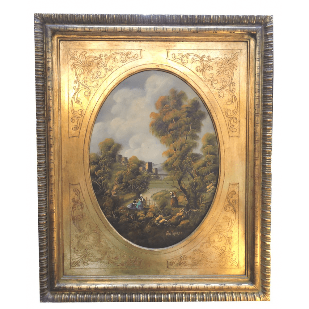 Dutch Oil Painting on Board - in Oval Frame - signed Van Thoren - Early ...