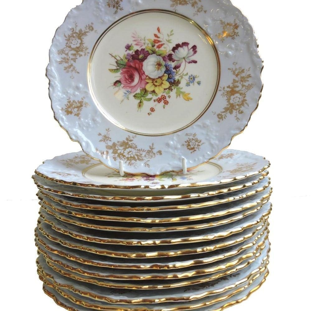 Set of 14 Hammersley Floral Hand painted Dessert Plates - Signed F ...