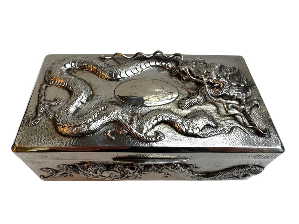 Spectacular Chinese Export Silver Dragon Cigar Box, High Relief & Hand ...
