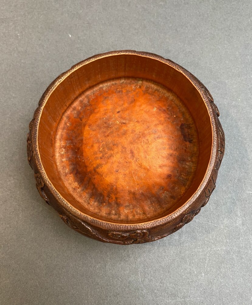 Carved Chinese Bamboo Wooden Bowl Decorated with Trees, Ostriches and ...