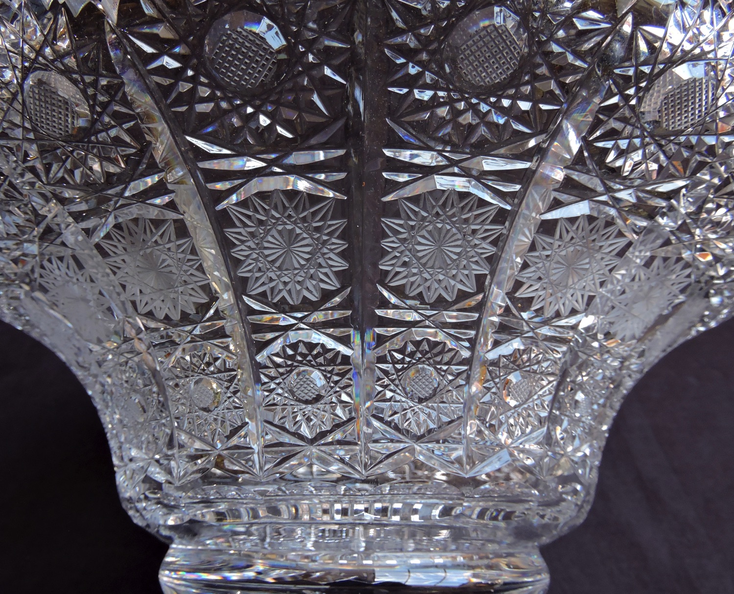 Heavy Brilliant Cut Crystal Pedestal Bowl on a Square Stepped Pyramid ...