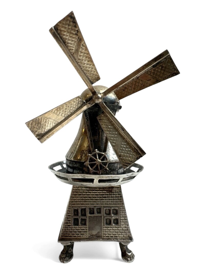 Handcrafted Dutch Miniature Silver Windmill Sculpture - .833 Silver Hallmarks