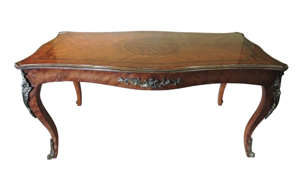 Vintage Italian Rococo Style Inlaid and Carved Wooden Coffee Table