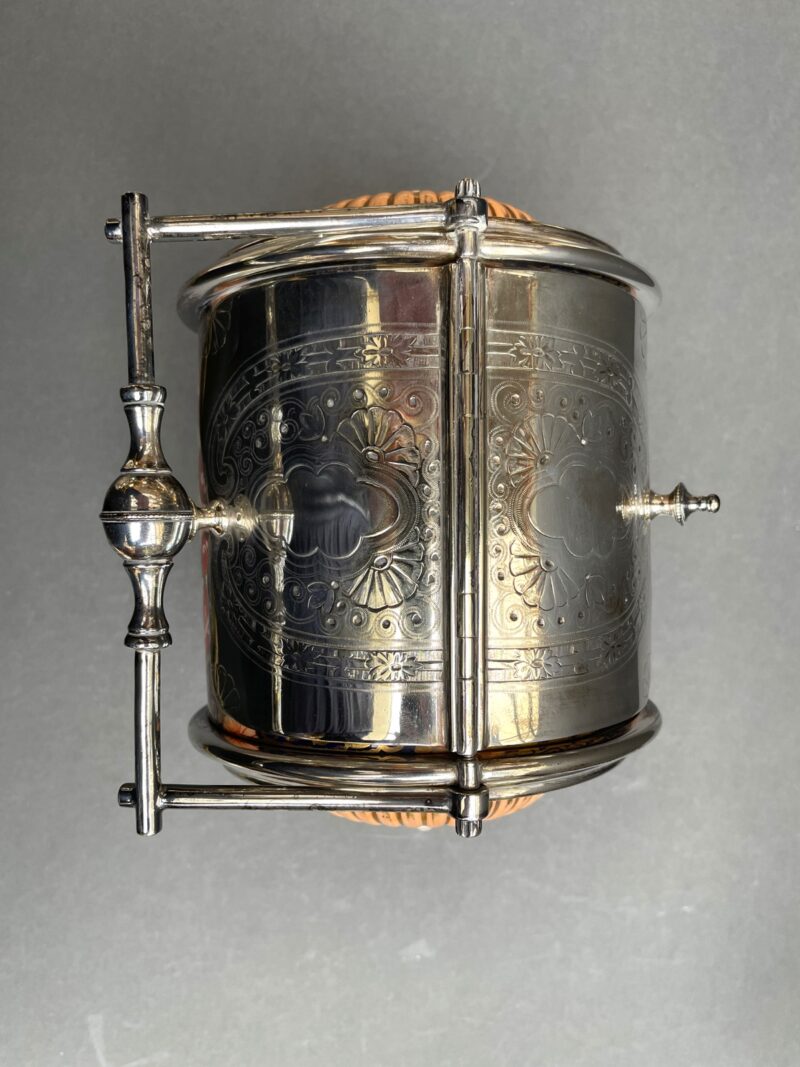 English Porcelain & Silver Plated Barrel Shaped Biscuit Barrel in Imari ...