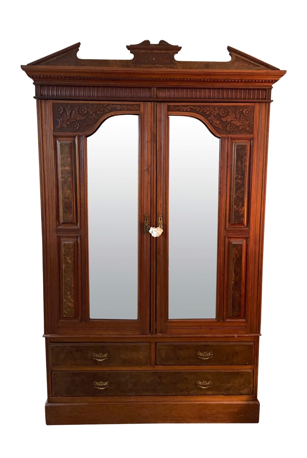 Irish - Art Nouveau Period - Walnut 2 Door Wardrobe with Hand Carved ...