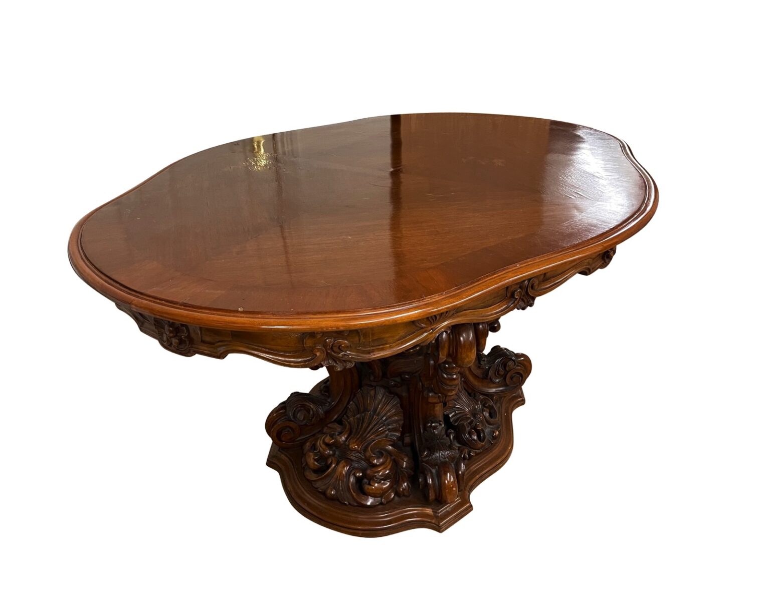 19th Century Italian Walnut - Rococo Style Table with Heavy Hand Carved ...