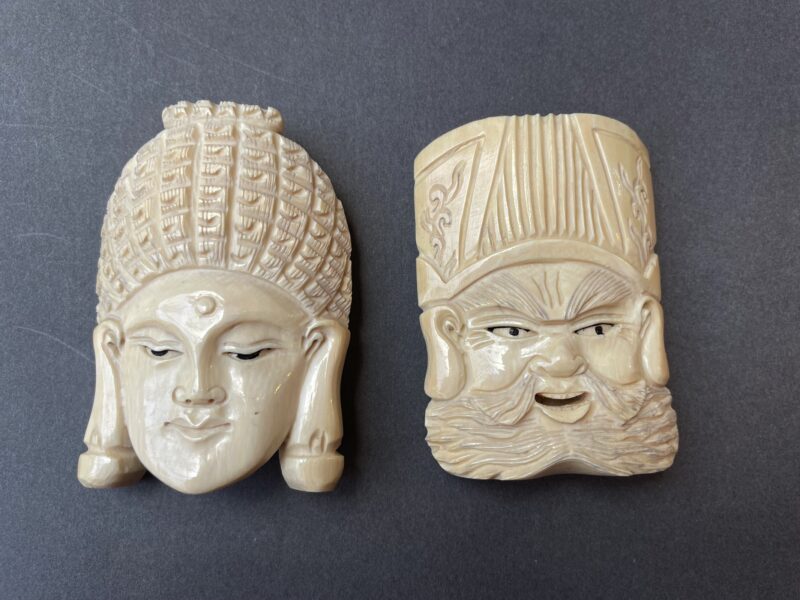 Pair of Chinese Carved Ivory Masks of an Emperor and Empress - circa 1890