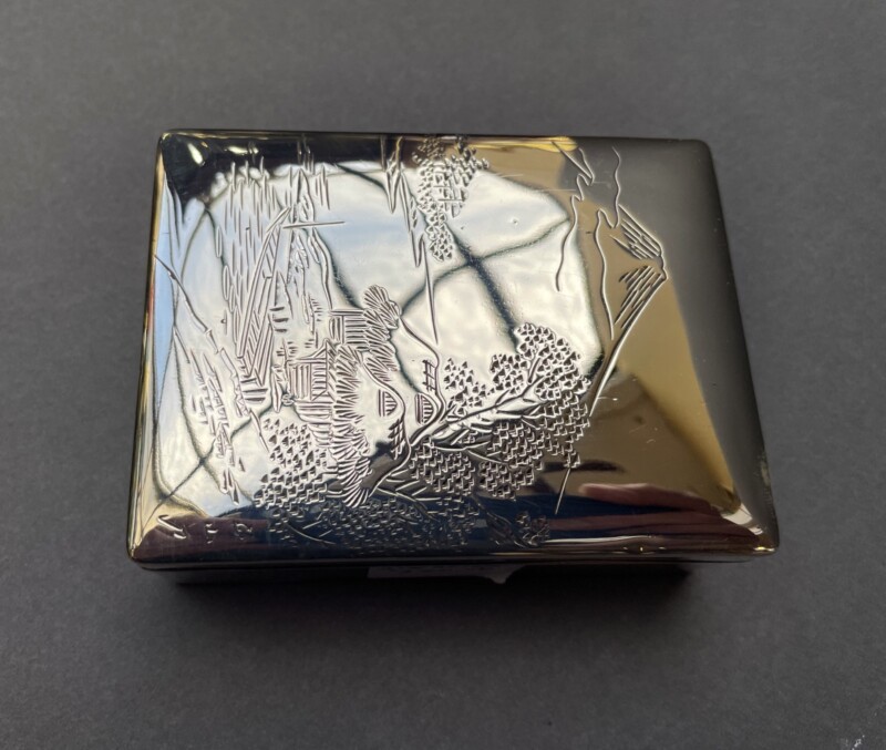 Japanese Sterling Box with Wood Lining - Mt Fuji engraved scene