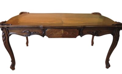 Vintage Italian Rococo Style Inlaid and Carved Wooden Coffee Table