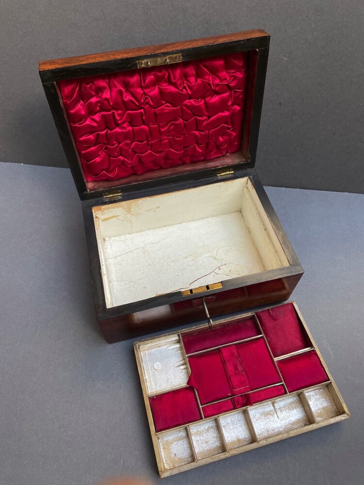 Victorian Mahogany Sewing Box with Brass Hardware - circa 1890