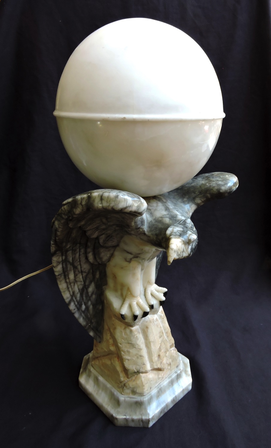 Art Deco Marble and Alabaster Eagle Lamp