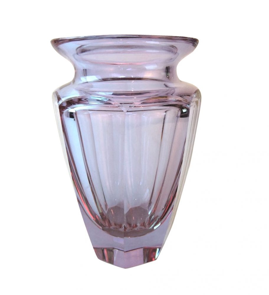 Signed Moser Glass Vase, Eternity Pattern, Alexandrite (Lavender) Colour