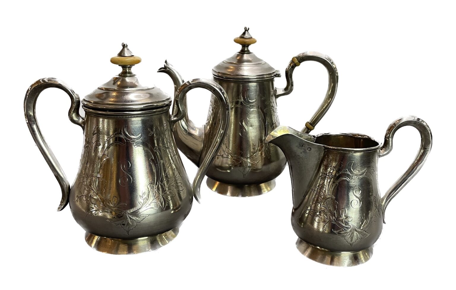 .875 Grade - 3 Piece Imperial Russian Silver Bachelor Tea Set