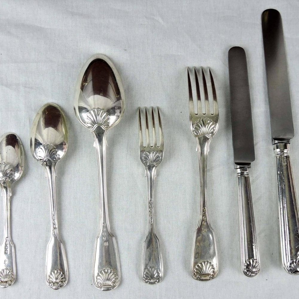 George IV Fiddle Shell and Thread Sterling Silver Flatware Dinner ...