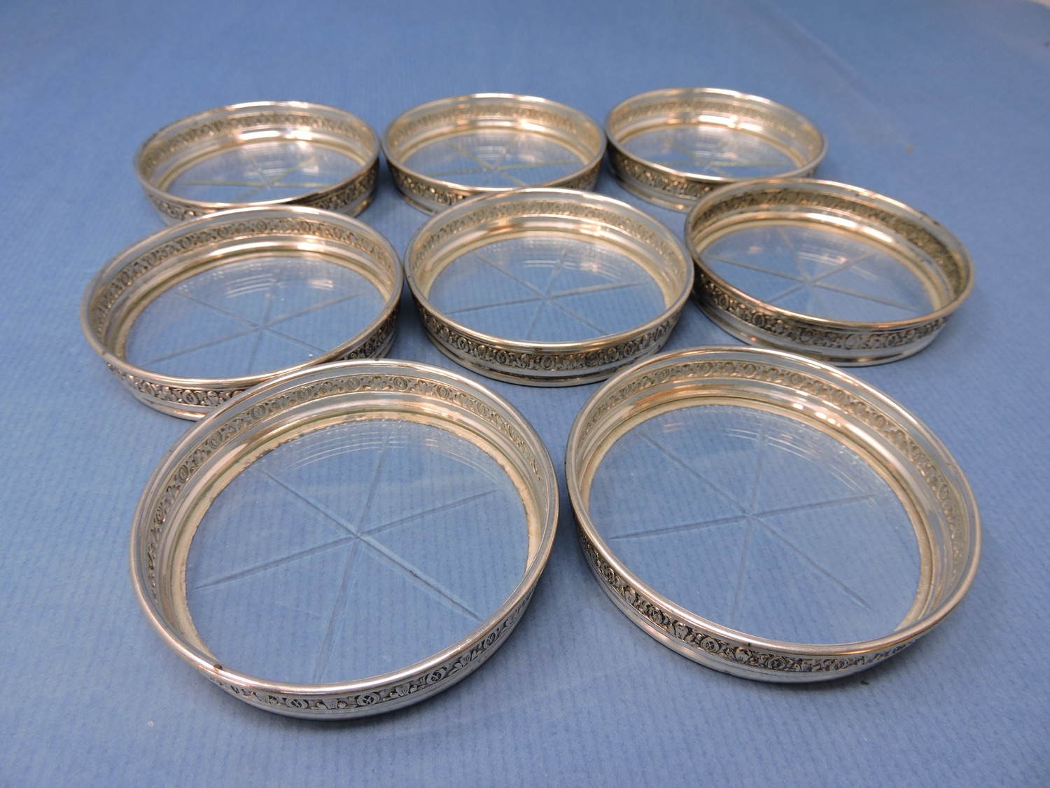 Set of 8 Birks Sterling Silver and Etched Glass Coasters - Bernardis ...