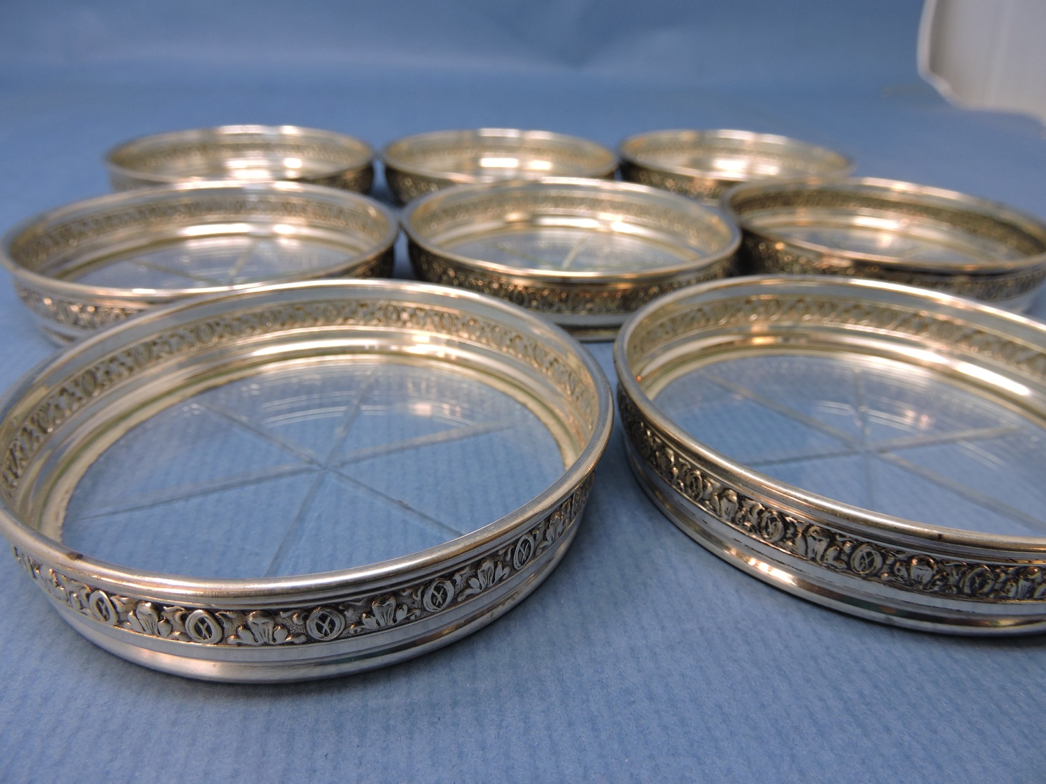 Set of 8 Birks Sterling Silver and Etched Glass Coasters - Bernardis ...