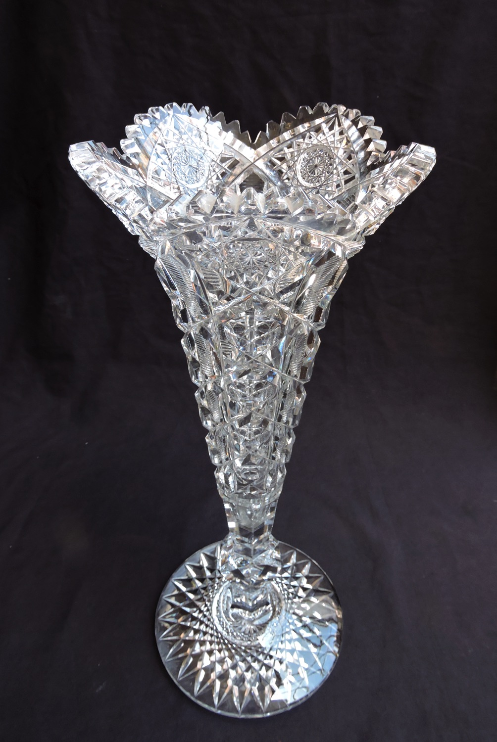 18 Inches Tall Heavy Brilliant Cut Crystal Vase with Footed Round Base ...