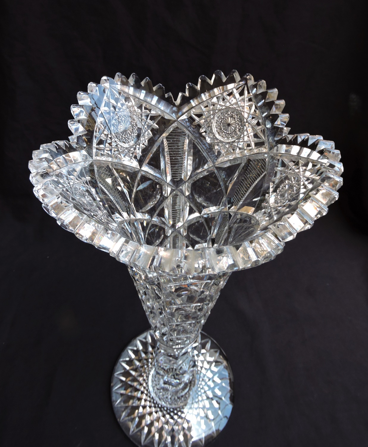 18 Inches Tall Heavy Brilliant Cut Crystal Vase with Footed Round Base ...