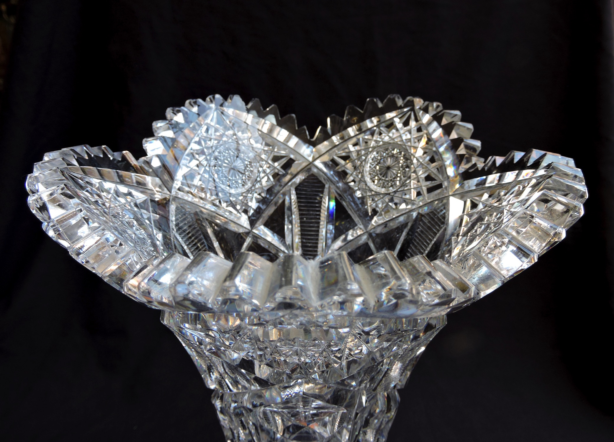 18 Inches Tall Heavy Brilliant Cut Crystal Vase with Footed Round Base ...