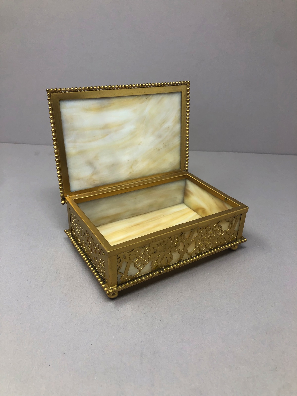 Tiffany Studios, New York - Art Nouveau Gilt Bronze & Glass Hinged Box.
